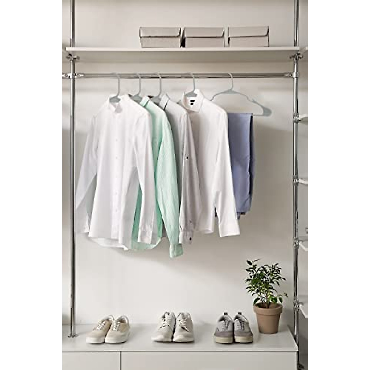 ROYALE 60 Pack Grey Plastic Hangers for Clothes - Heavy Duty Plastic Clothes Hanger Ideal for Everyday Standard Use - Lightweight & Space Saving Notched Plastic Hangers - Slim & Sleek Shoulder Groove