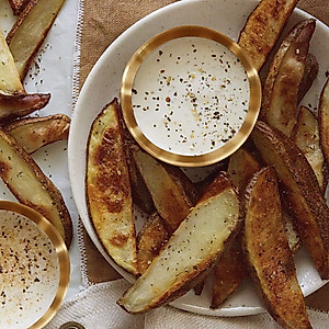 4PCS Double-Deck Mini Stainless Steel Sauce Dish, Round Seasoning Bowls, Sushi Dipping Pinch Bowls, Salad Dressing Plates for Appetizer, Side Dish, French Fries, Ketchup (3.5oz, Gold)