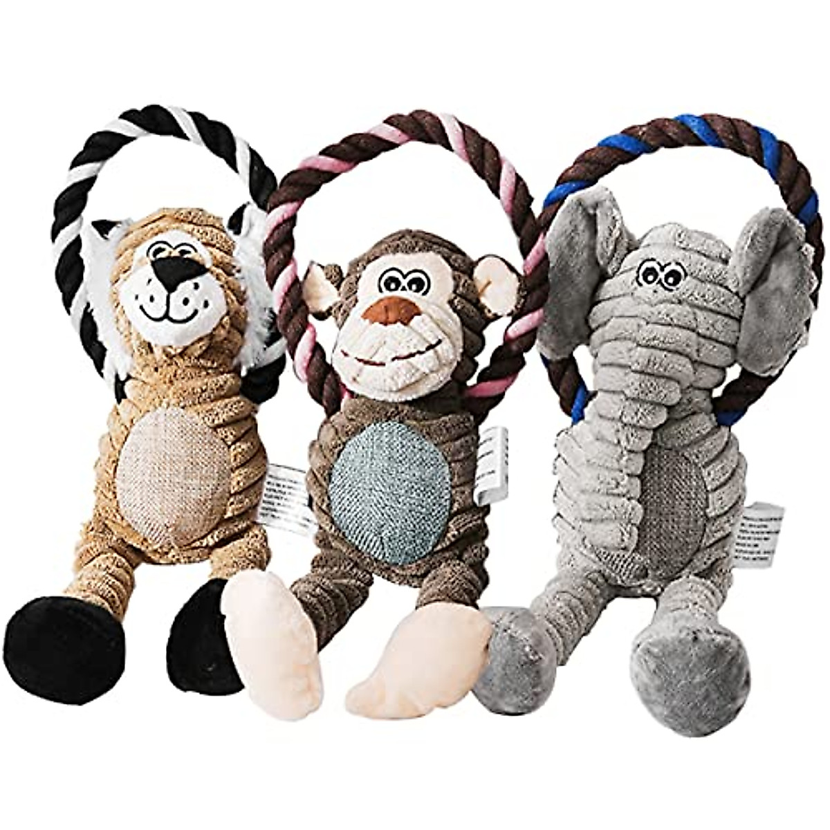 havidodo Squeaky Dog Toys, 3 Pack Puppy Toys, Durable Dog Toys for Small Medium Dogs Breed, Plush Dog Toys Bulk Set, Stuffed Dog Toys Pack with Rope, Tough Puppy Chew Toys for Teething