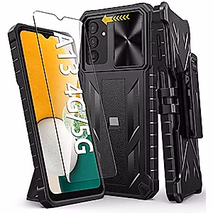 Case for Samsung Galaxy A13 5G: Military Grade Drop Proof Protection Rugged Protective A13 5G/4G Phone Cover with Belt Clip Holster Kickstand & Slide - Shockproof TPU Matte Textured Bumper - Black