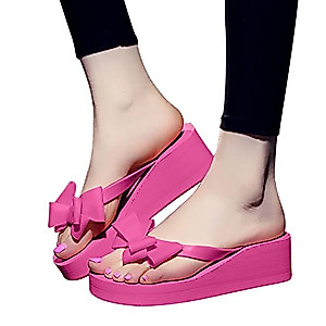 Hemlock Women Wedge Sandals Bowknot Flip Flops Clips Toe Thong Sandals Thick Platform Sandals Beach Shoes