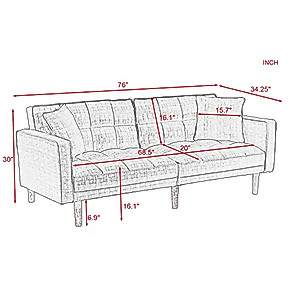 Modern Futon Sofa Bed, 75" Convertible Sleeper Sofa with Armrests and Guests w/ 2 Pillows, Recliner Couch with 5 Solid Wooden Legs, Twin Size Sofa for Living Room (Navy Blue+Fabric)