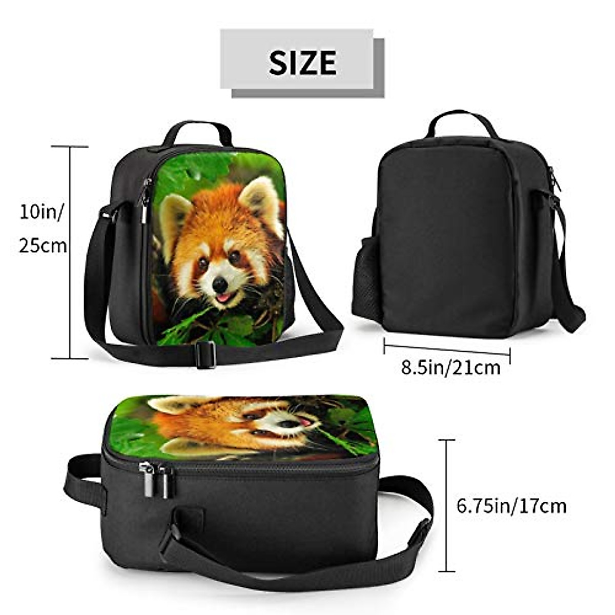 PrelerDIY Red Panda Lunch Box - Insulated Lunch Box for Kids Funny 3D Design with Side Pocket & Shoulder Strap Lunch Bag Perfect for School/Camping/Hiking/Picnic/Beach/Travel