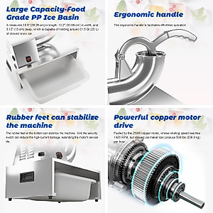 DYTREND Snow Cone Machine, 110V Shaved Ice Machine, ETL Approved 250W Electric Ice Shaver Machine with Dual Blades, Stainless Steel Snow Cone Maker Machine for Home, Commercial