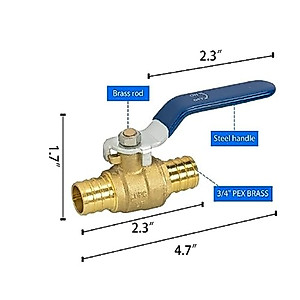 Brass Hose Barb Ball Valve Kit-4Pcs 3/4" Ball Valve,PEX Brass Full Port Shut-off Ball Valve,Quarter Turn HOT (RED) COLD (BLUE) of Water Stop Shut off (4 pack Ball Valves 3/4)
