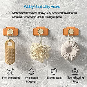 4Pack Adhesive Hooks Decorative Wall Door Heavy Duty Hooks for Hanging Hat Coats Clothes Hat Purse Keys, Waterprrof Bathroom Hooks Self Adhesive Hooks for Kitchen Towel (Orange)