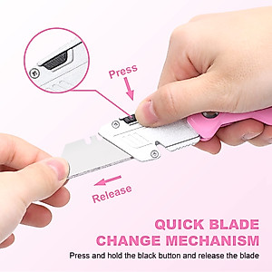TOPLINE Folding Pink Utility Knife, Pocket Folding Pink Box Cutter, Blade Storage Design, 18-Piece SK5 Blades and a Dispenser Included (1 PACK(PINK))