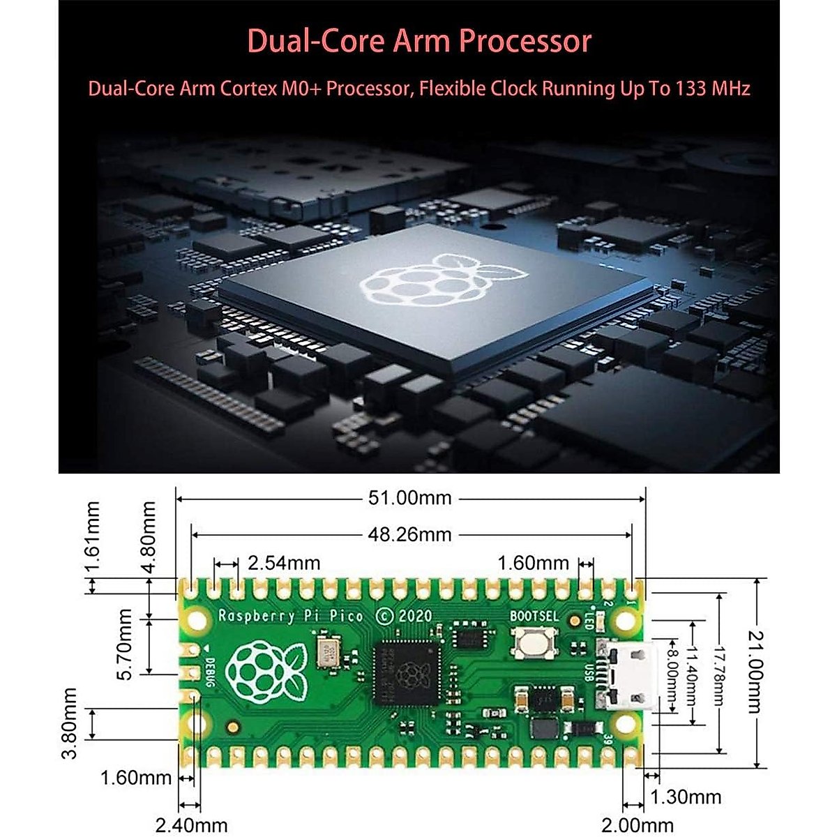 Raspberry Pi Pico Microcontroller Board, RP2040 Dual-core Arm Cortex M0+ Processor, Flexible Single Board Computer, Flagship Versatile Board by Raspberry Pi （1 Pack）