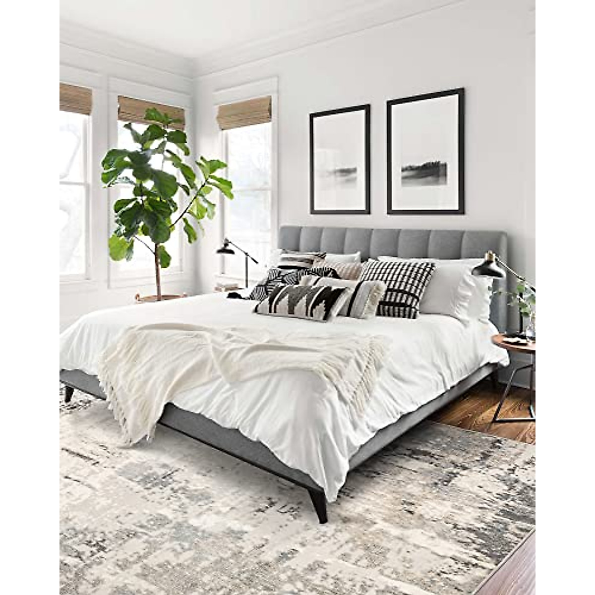 Art&Tuft Washable Rug, Anti-Slip Backing Abstract Area Rug 5x7, Stain Resistant Rugs for Living Room, Foldable Machine Washable Area Rug (TPR22-Green/Grey, 5'x7')