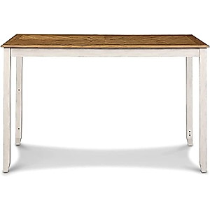 New Classic Furniture Amy Farmhouse Kitchen Counter Island Dining Table for 4 with Storage Shelf & USB Chargers, Two Tone Vintage White/Brown