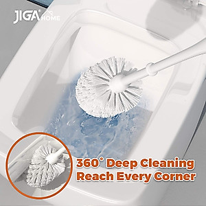 JIGA 3 Pack Toilet Brush and Holder Set, Toilet Bowl Brush with Caddy Bathroom Stiff Bristles Toilet Scrub Brush, White