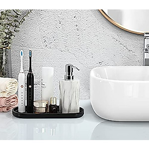 Luxspire Bathroom Vanity Tray, Handmade Resin Kitchen Sink Tray, Oval Toilet Tank Tray, Bathroom Countertop Organizer Tray for Jewelry/Perfume/Soap Dispenser/Hand Towel - 9.8 Inch, Matte Black