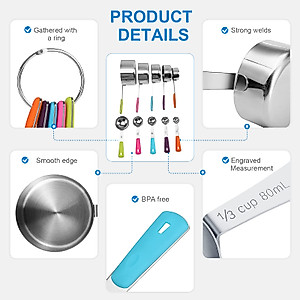 11Pcs Stainless Steel Measuring Cups and Spoons Set, Stackable Metal Measure Cup, Widely Used Kitchen Dry Food, Cooking Baking Measurements (Kitchen Funnel)