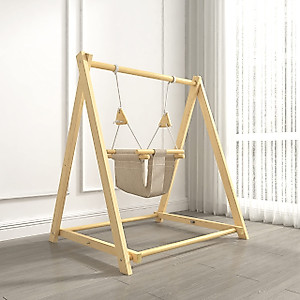 Ogears Foldable Wooden Toddler Indoor Swing Set for Baby for Ages 6 Months to 3 Years，Montessori and Waldorf Style Self Standing Indoor Swingset Home, Child Day Care, Preschool