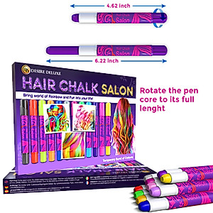 Desire Deluxe Hair Chalk for Girls Makeup Kit of 10 Temporary Colour Pens Gifts, Great Toy for Kids Age 5 6 7 8 9 10 11 12 13 Years Old, "Blue,Green,Grey,Pink,Purple