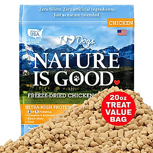 iHeartDogs Nature is Good Freeze-Dried Dog Treats - Vet-Approved, Filler-Free Raw Dog Treats - Chicken, 20 oz Value Pak