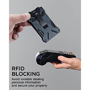 Sykorvon Minimalist Wallet for Men Slim Metal Wallet with Money Clip, RFID Blocking Tactical Carbon Fiber Wallet Card Holder with ID Window