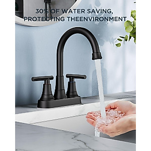 FORIOUS Matte Black Bathroom Faucets 3 Hole, Centerset Faucet for Bathroom Sink with Pop up Drain, Lead-Free Two Handles 4 Inch Bathroom Sink Faucet for Basin,Vanity, Farmhouse