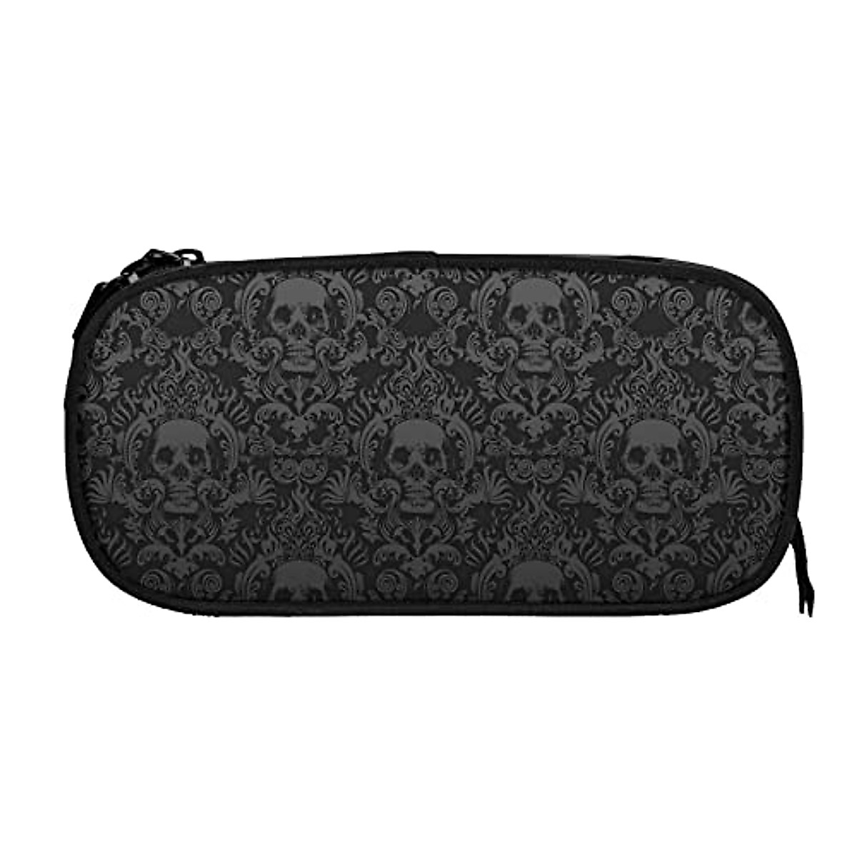 Gothic Halloween Skull Pencil Pen Case Large Capacity Organizer Stationery Bag with Zippers for Office(Black)
