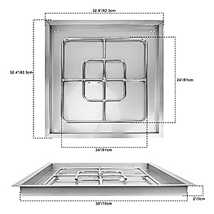 Onlyfire Square Stainless Steel Drop-in Fire Pit Burner Ring and Pan Assembly, 30-Inch