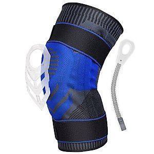 ZJMQJ Knee Compression Sleeve Support, Professional Knee Brace With Patella Gel Pad & Side Spring Stabilizers, Double Adjustt Straps, Medical Grade Knee Protector For Large Blue