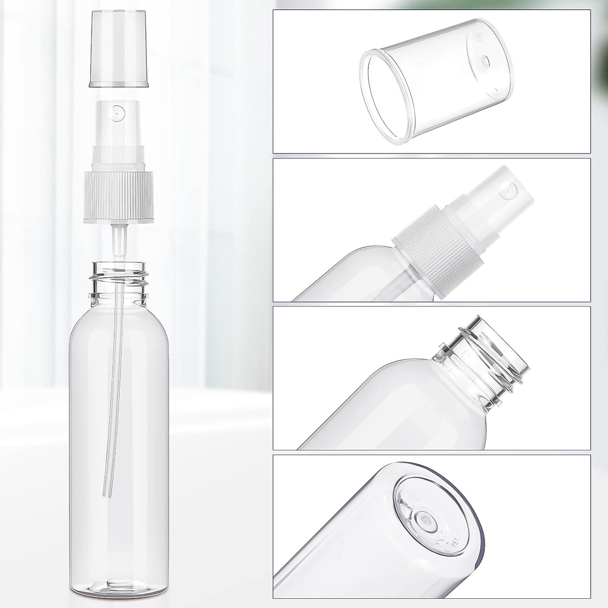 Nuogo 90 Pack Plastic Spray Bottles 4 Oz Reusable Mini Perfume Refillable Bottle Travel Size Mist Bottle Sprayer Empty Bottle for Essential Oil(Clear)