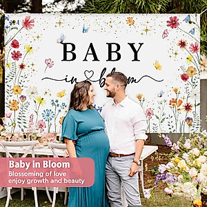Baby in Bloom Backdrop Banner Baby Shower Decorations for Girls, Large Size 3 x 5Ft Wildflower Baby in Bloom Backdrop Banner Party Supplies