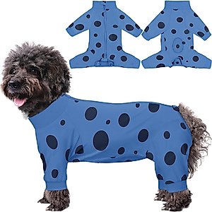Comwish Dog Surgery Suit Long Sleeve, Dog Recovery Suit Female Male with Zipper Closure Post Spay, Neuter, Dog Onesie Shedding Suit Full Coverage Bodysuit (Blue, S)