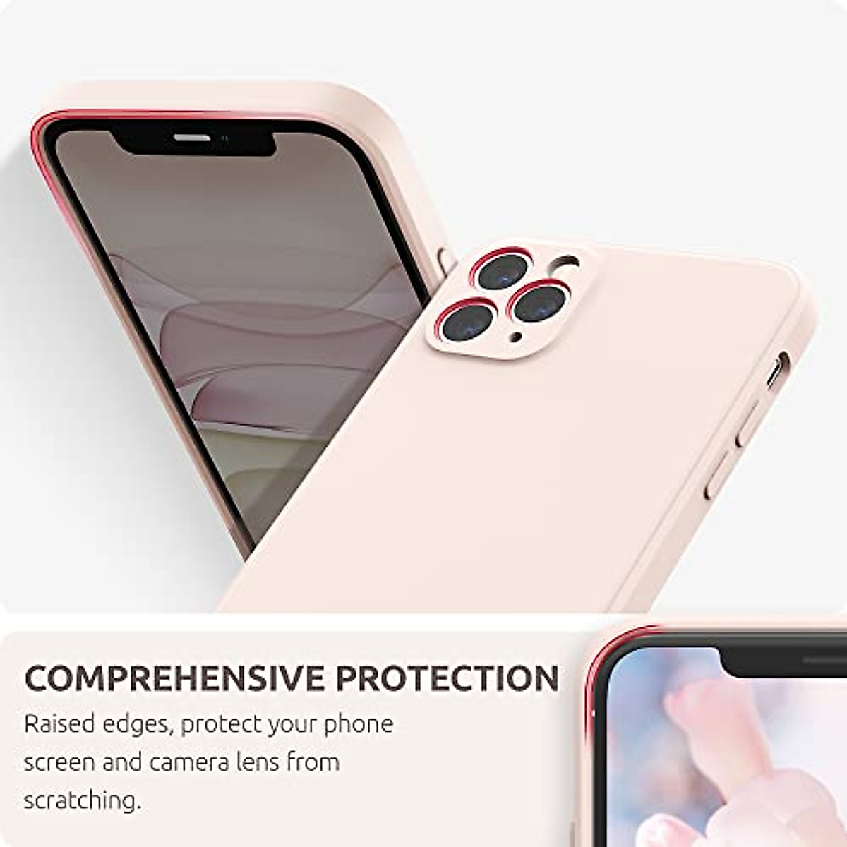 SURPHY Square Silicone Case Compatible with iPhone 11 Pro Case 5.8 inches, Square Edges Liquid Silicone Phone Case (Individual Protection for Each Lens) for iPhone 11 Pro (Light Pink)