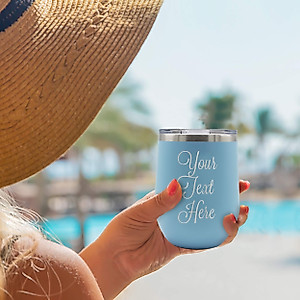 My Personal Memories Personalized Insulated Wine Tumbler - Custom Monogrammed Stemless Wine Cup - Your Text Here (Carolina Blue)