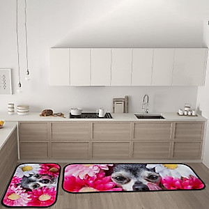 Vantaso Kitchen Floor Mat Rug Anti-Fatigue Cute Chihuahua Dog Set of 2 Cushioned Non-Slip Comfort Runner Rugs