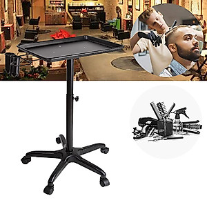 Salon Tray on Wheels, Tattoo Tray, CAKMSMAO Aluminum Beauty Rolling Salon Tray Station, Adjustable Height Mobile Folding Storage Salon Trolley (Black)