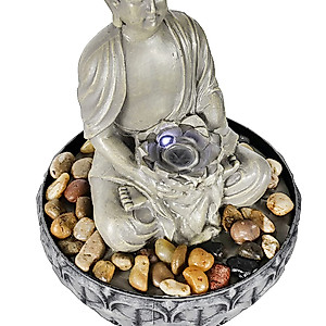 BBabe 11.4inches Sitting Buddha Fountain, Led Indoor Waterfall Fountain Fengshui Meditation Relaxing Decor for Home Office