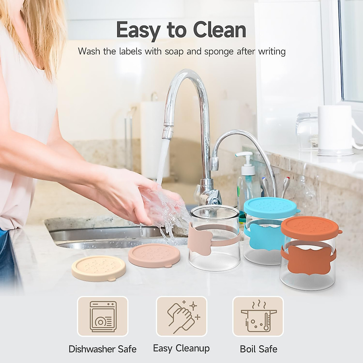 Sophico Oui Yogurt Jar Lids Silicone, 12 Pack Leak Proof Covers Fit For 5oz Yoplait Glass Jars with Silicone Reusable Bottle Labels, Airtight, Dishwasher Safe & BPA Free (Container Not Included)