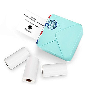 Phomemo M02S Pocket Printer- Mini Bluetooth Thermal Printer with 3 Rolls White Sticker Paper, Compatible with iOS + Android for Learning Assistance, Study Notes, Journal, Fun, Work, Cyan