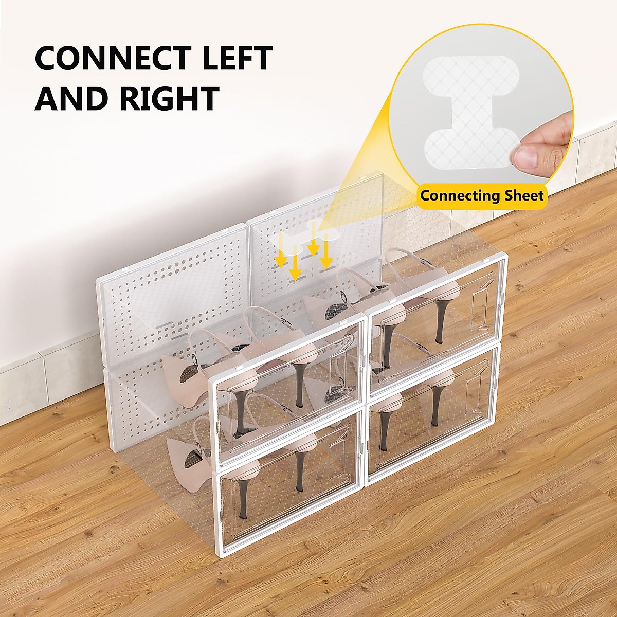 Secret Space 12 Pack Large Shoe Storage Organizer for Closet, Modular Space Saving Shoe Boxes Clear Plastic Stackable Containers Display Case Bins with Lids, Shoe Rack for Sneaker Storage, White