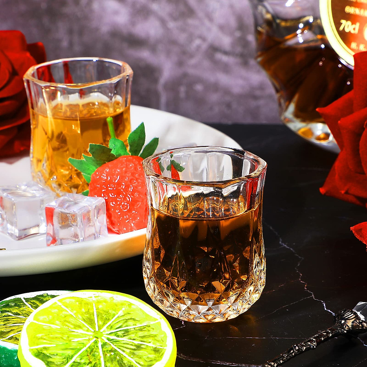 Meanplan 1.7oz Mini Shot Glasses Set Tasting Glasses Heavy Base Clear Shot Glass Cute Cordial Glasses Mini Wine Glasses for Serving Whiskey, Wine, Juice (24 Pieces)