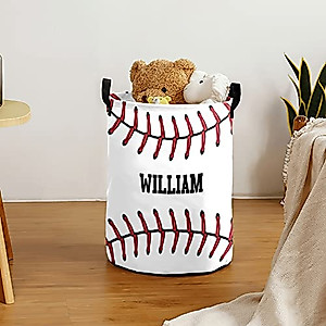 Baseball Red Laces Personalized Foldable Freestanding Laundry Basket Clothes Hamper with Handle, Custom Collapsible Storage Bin for Toys Bathroom Laundry