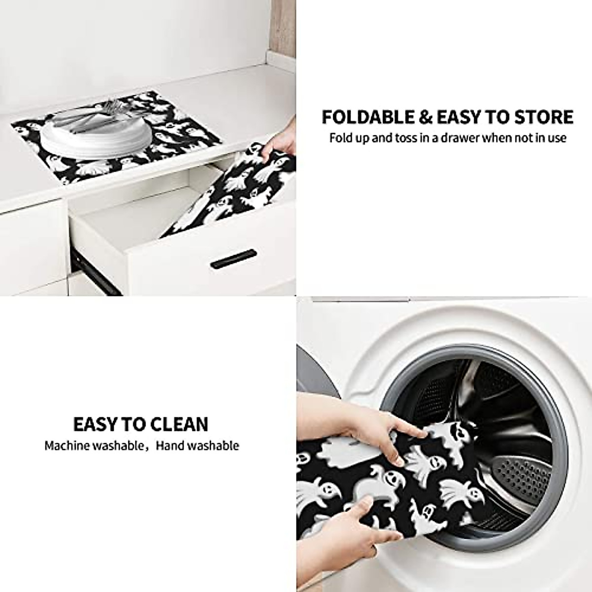 Halloween Goth Printed Drying Mat For Kitchen Ultra Absorbent Microfiber Dishes Drainer Mats Non-Slip Silicone Quick Dry Pad - 18 X 16inch