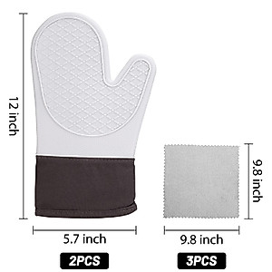 MKLINSIYU Silicone Kitchen Oven Mitts，Heat Resistant 500 Degrees，Oven Mitts Set，Waterproof Flexible Glove and Quilted Liner for Oven Cooking, Grill & BBQ (Light Grey), 12 x 5.7 x 0.75 inches