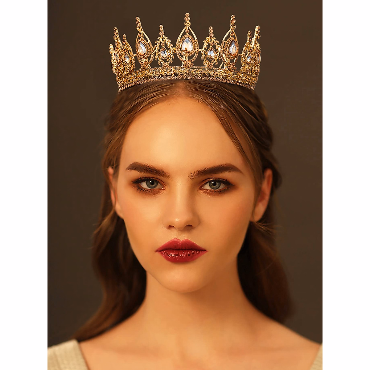 SWEETV Royal Queen Crown, Wedding Tiara for Bride, Rhinestone Tiaras and Crowns for Women, Costume Headpiece for Birthday Cosplay Party Celebration,Gold