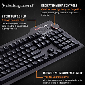 Das Keyboard 4 Professional Wired Mechanical Keyboard, Cherry MX Brown Mechanical Switches, 2-Port USB 3.0 Hub, Volume Knob, Aluminum Top (104 Keys, Black)