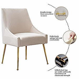 Restworld Velvet Dining Chairs, Furniture Collection Modern Contemporary Upholstered with Polished Gold Metal Legs, Set of 4(Beige)
