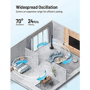 Tower Fan for Bedroom, 44 inch Standing Floor Fans with Remote, 24 ft/s Velocity Quiet Cooling Fan 24 dB, 12 Speeds, 24H Timer, 70° Oscillating with 3 Modes, LED Display Bladeless Fan for Home Office