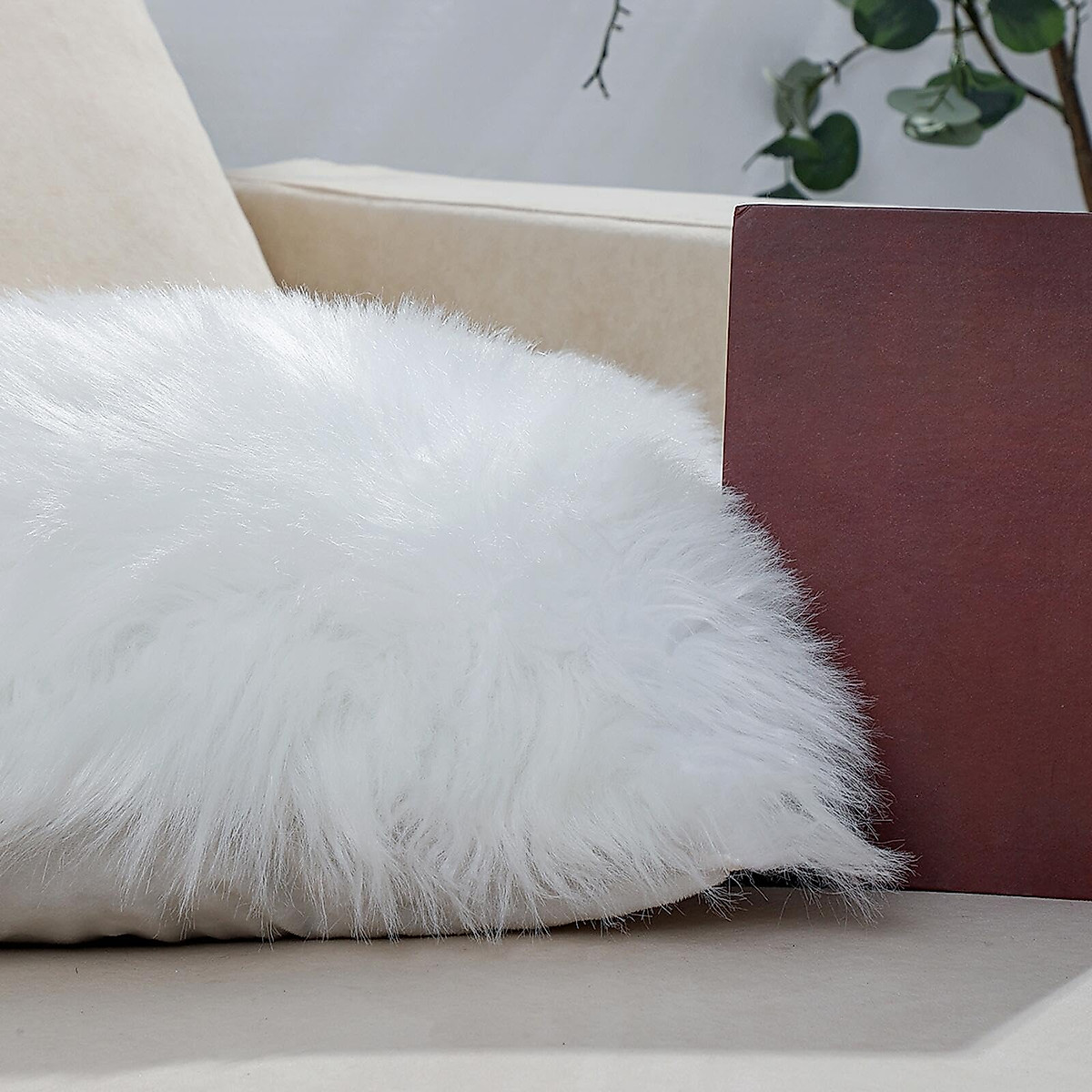 linmopm Excluding Insert Faux Fur Sheepskin Pillow Cover White Shag Fuzzy 18x18 Inch White 2 Pcs Super Soft Fluffy Cushion Plush Pillow Case Luxury Living Room Sofa Bed Home Decor Chair Cushion