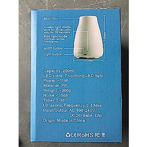Diffuserlove Essential Oil Diffuser 200ML Aroma Diffuser Mist Humidifiers with 7 Color LED Lights, Auto Shut-Off Function for Bedroom Office Room House
