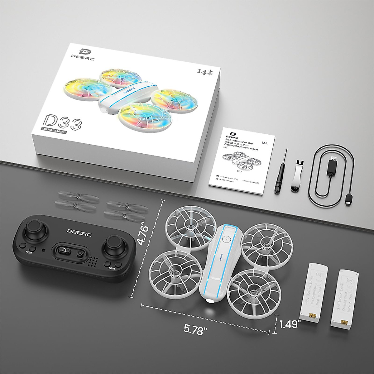 DEERC Mini Drone for Kids, D33 LED Remote Control Drone with 2 Batteries, Kids Drone with Auto Hovering, Headless Mode, 3D Flips and Throw to Go, Great Gift Toys for Boys Indoor Drone