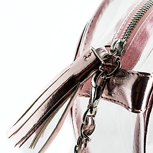Capri Designs Clear Canteen Crossbody Purse, Round Stadium Approved Bag for Women, Transparent, Rose Gold