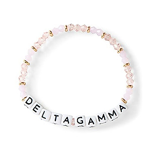 Sorority Shop Delta Gamma Bracelet — Glass Bead Bracelet with DG Name Beads and 18K Gold Accent Beads, Greek Sorority Jewelry for Big Little Sorority Gifts