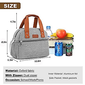 Lunch Bag for Women Insulated Lunch Box with Pockets Durable and Small Lunch Tote Bag for Work, School and Picnic (gray)